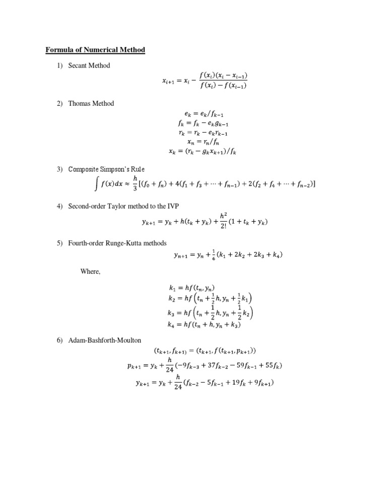 Numerical Methods: Key Formulas Explained | PDF