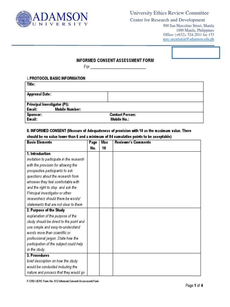 312Informed Consent Assessment Form | Informed Consent | Consent