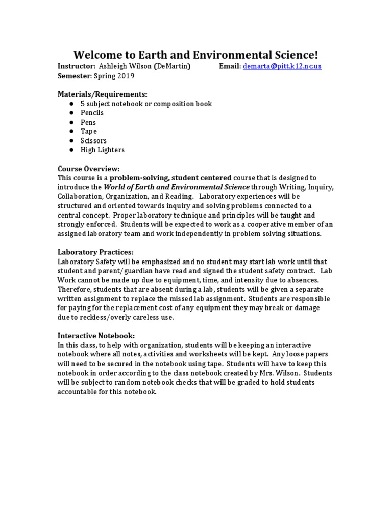 Earth and Environmental Syllabus 2019 | PDF | Homework | Change