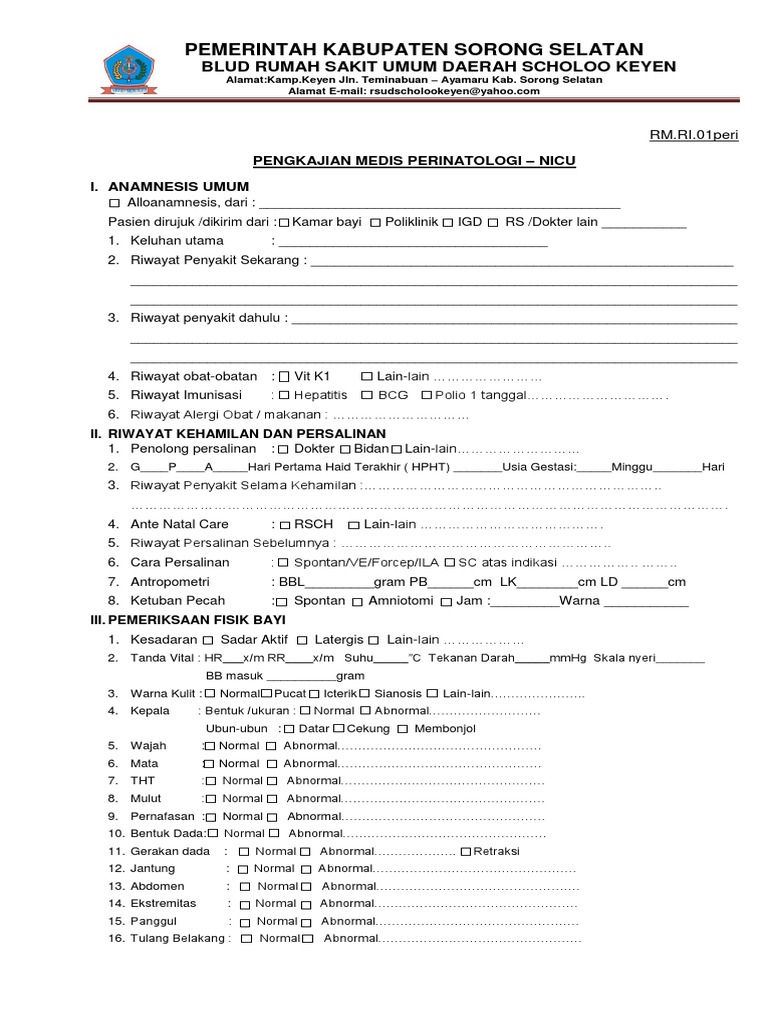PENILAIAN MEDIS AWAL BAYI BARU LAHIR DI NICU RSUD SCHOLOO KEYEN | PDF