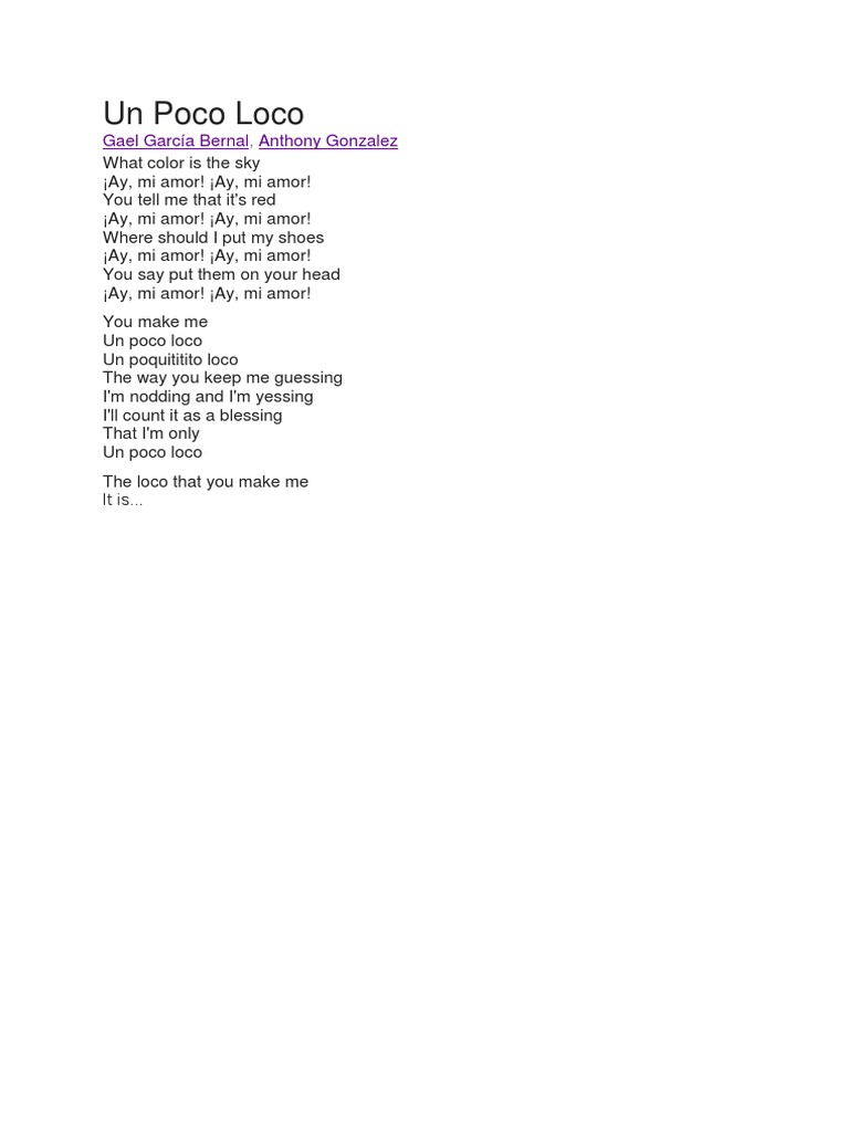 Un Poco Loco: Gael García Bernal Anthony Gonzalez | PDF