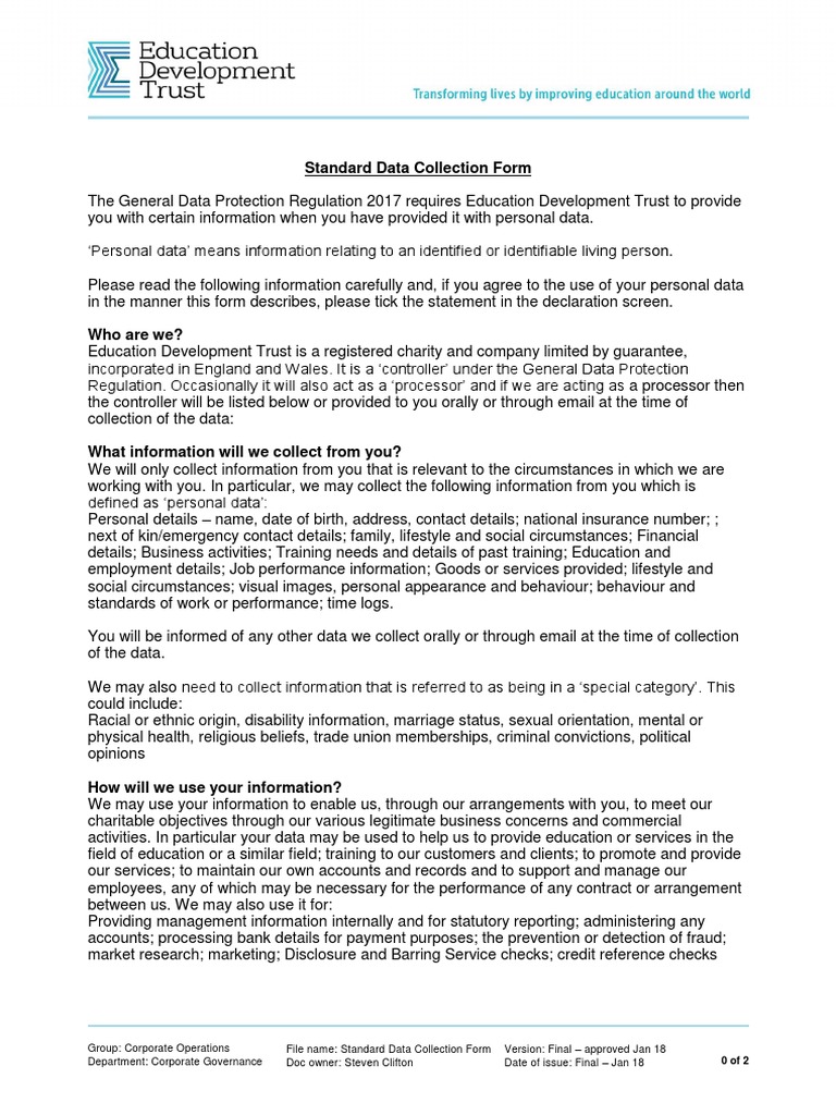 Data Collection Form | PDF | Personally Identifiable Information ...