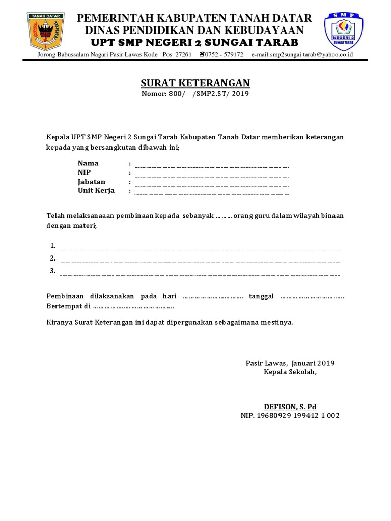 Surat Keterangan Kunjungan Pengawas | PDF