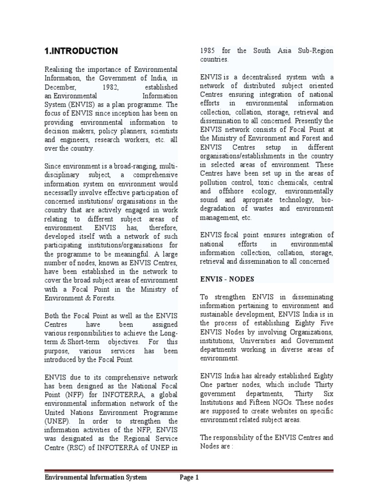 Envis - Nodes: Environmental Information System | PDF | Sustainability ...