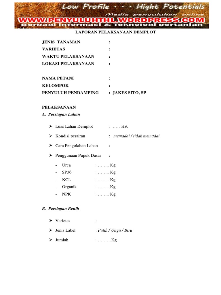 Laporan Pelaksanaan Demplot PDF | PDF