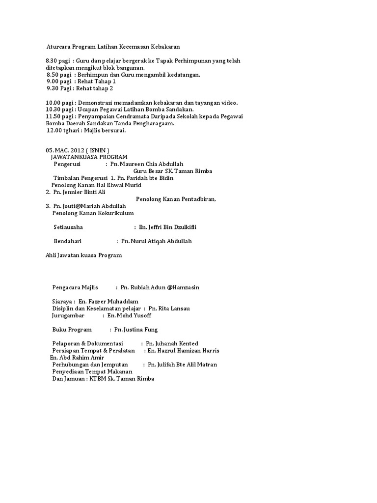 Aturcara Program Latihan Kecemasan Kebakaran | PDF
