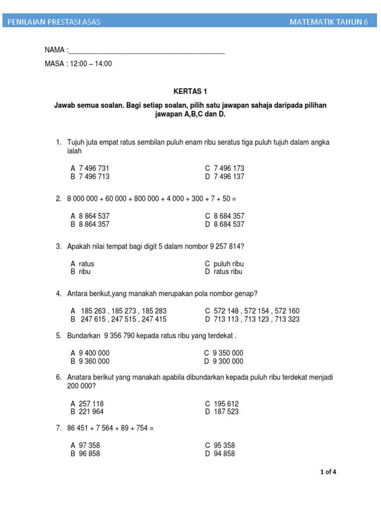 Math Tahun 6 | PDF