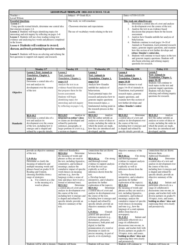 9th Grade ELA Lesson Plan Template | PDF | Behaviorism | Ethology