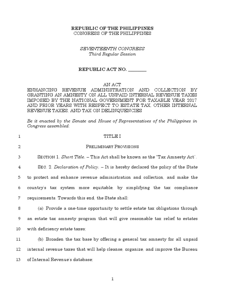Seventeenth Congress Third Regular Session: Republic of The Philippines | PDF | Estate Tax In ...