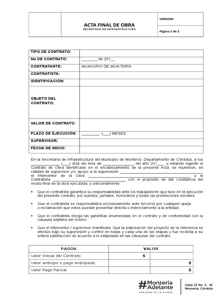 Acta Final de Obra | PDF | Gobierno