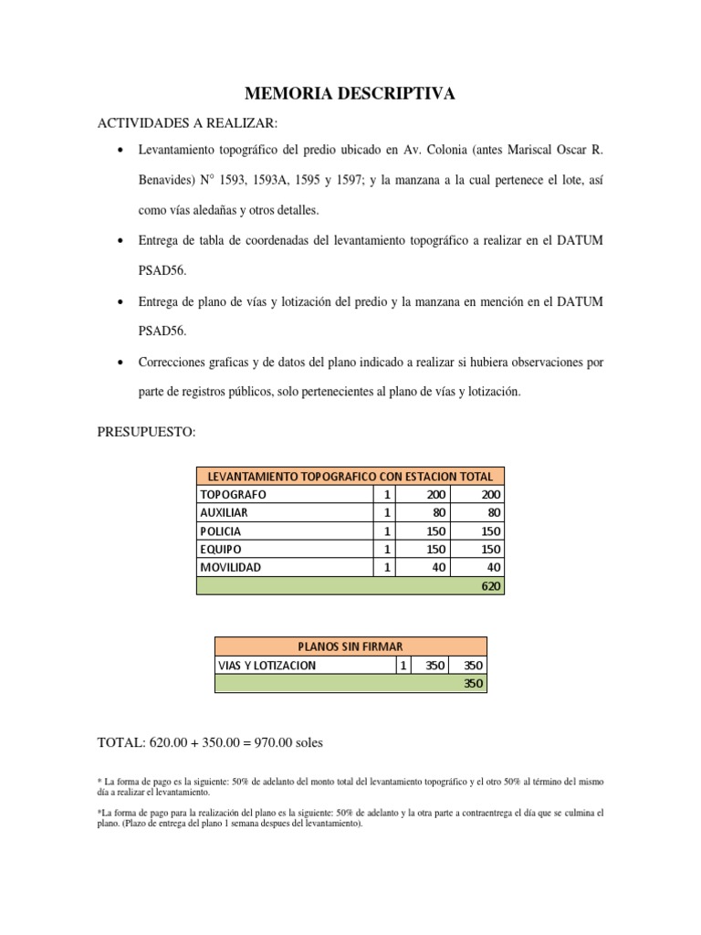 Memoria Descriptiva | PDF