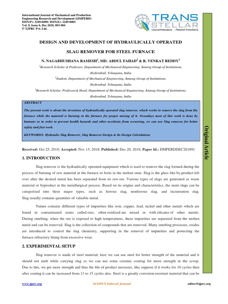 Design and Development of Hydraulically Operated Slag Remover For Steel ...