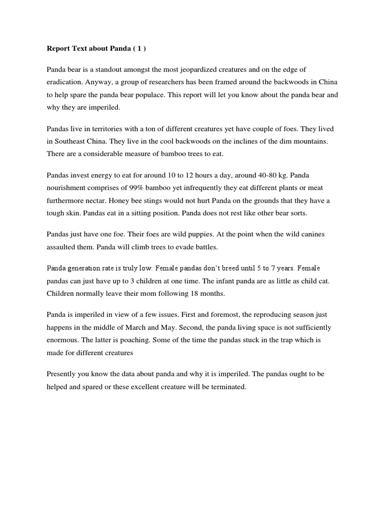 Report Text About Panda | PDF | Eagle | Elephant
