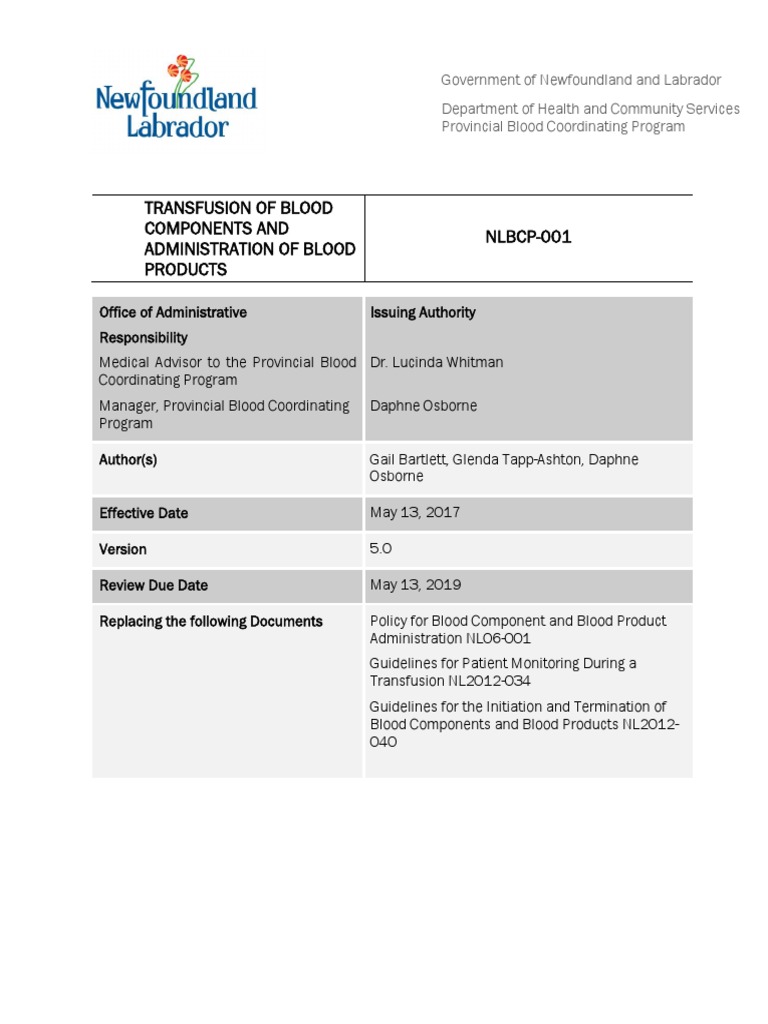 Blood Component Transfusion Guidelines | PDF | Blood Transfusion ...