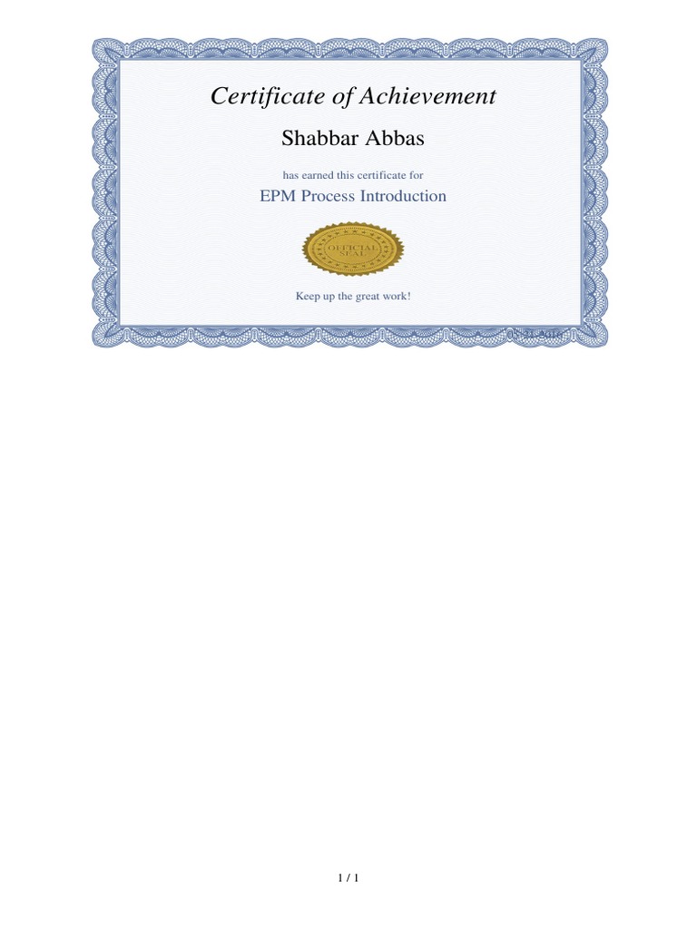 EPM Process Certificate - Shabbar Abbas | PDF