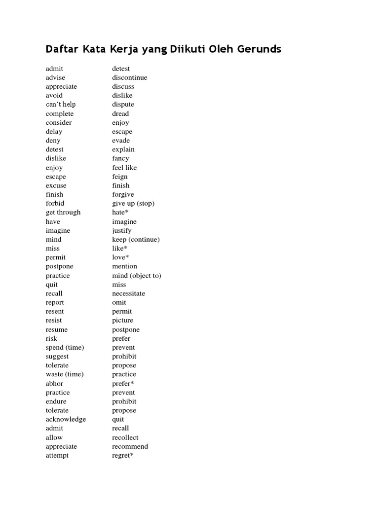 Daftar Kata Kerja Yang Diikuti Oleh Gerunds | PDF
