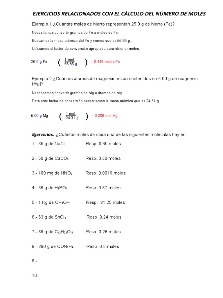 Ejercicios de Cálculo de Moles | PDF