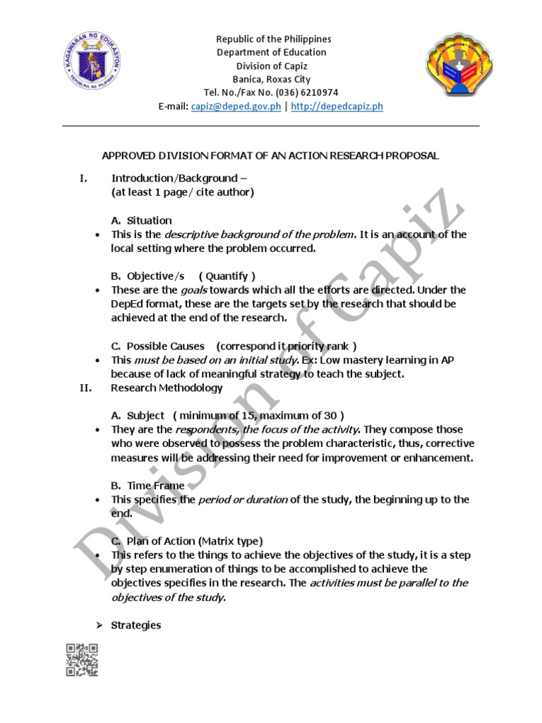 Action Research Proposal Format DEped | PDF | Action Research | Learning