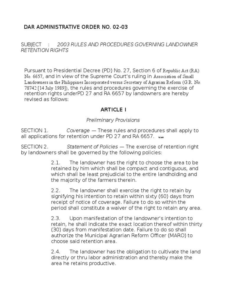 Dar Administrative Order No 2 | PDF | Leasehold Estate | Marriage