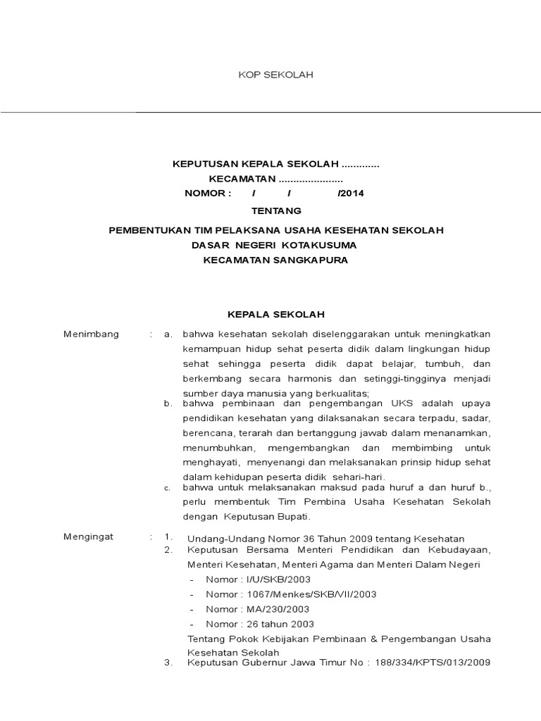 Contoh SK Tim Pembina Uks Lembaga | PDF
