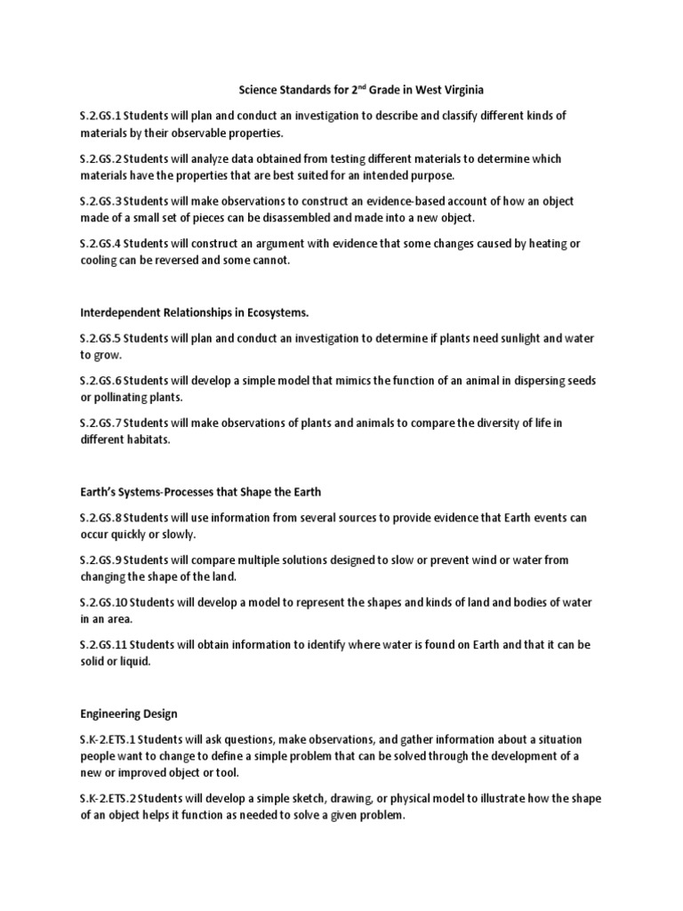 Science Standards 2nd Grade | PDF