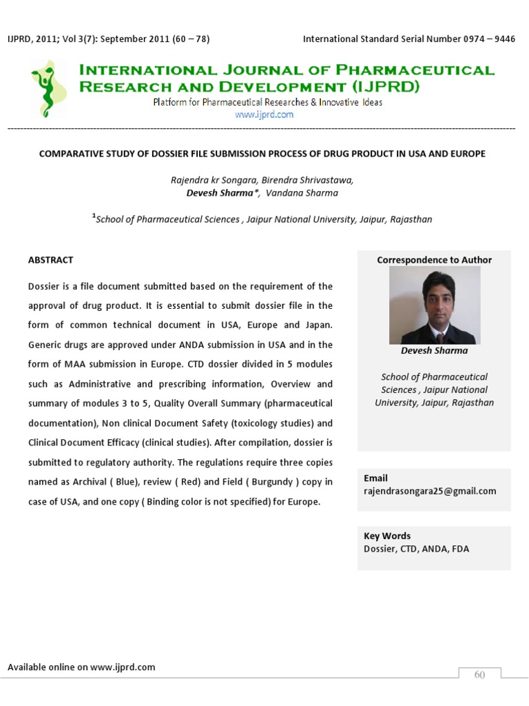 FDA Dossier Submission Guidelines | PDF | Generic Drug | Food And Drug ...