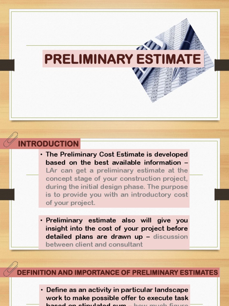 Preliminary Cost Estimate Overview | PDF | Drainage | Architect