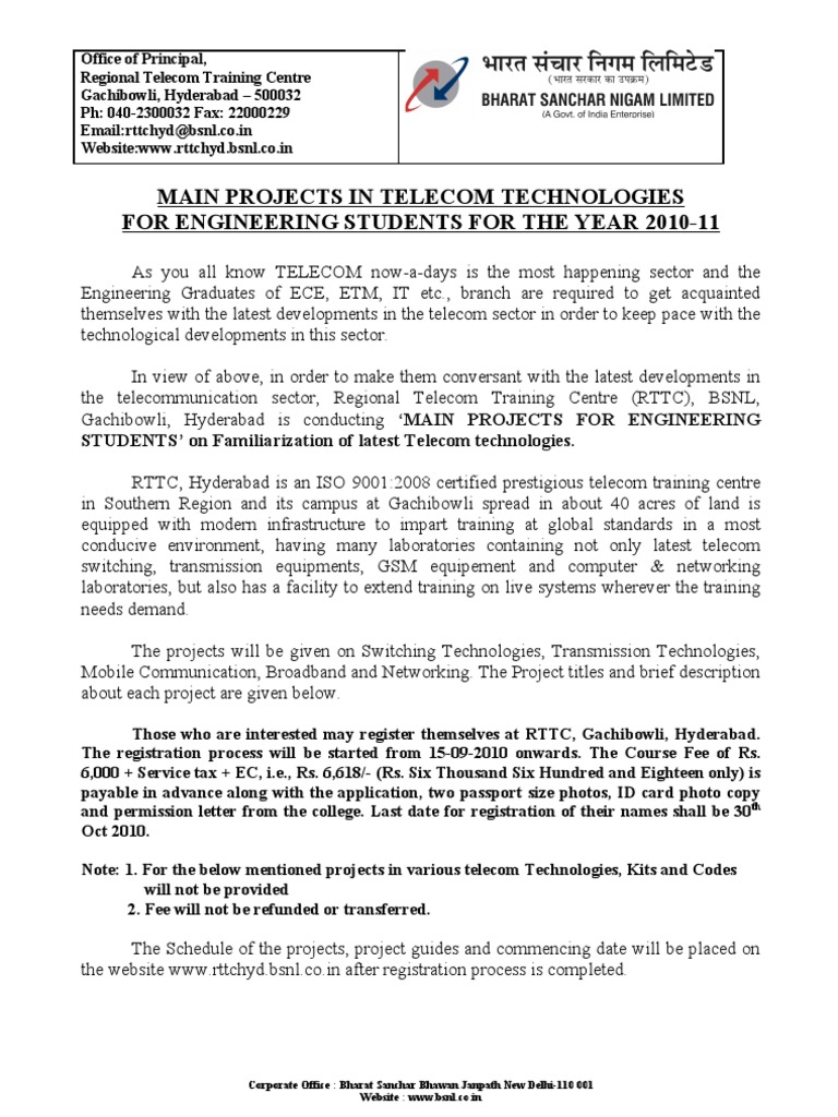 Main Projects in Telecom Technologies For Engineering Students For The ...