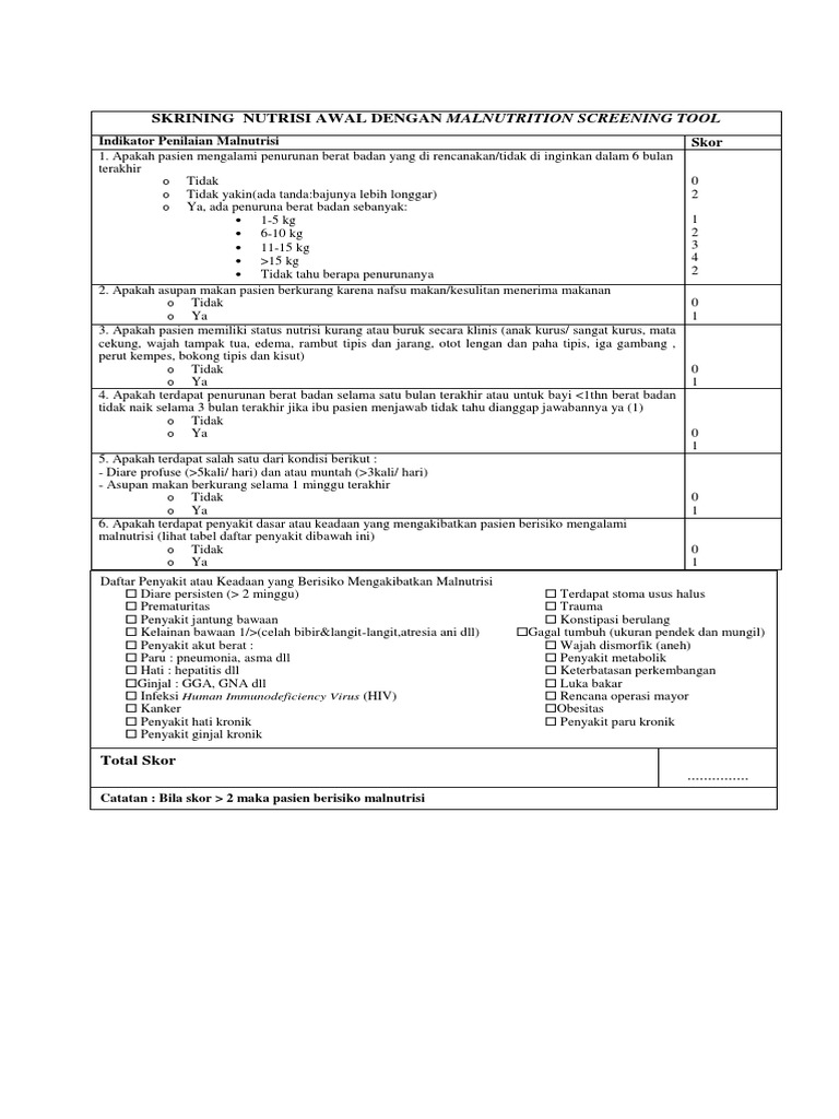 Skrining Nutrisi Awal Dengan Malnutrition Screening Tool | PDF