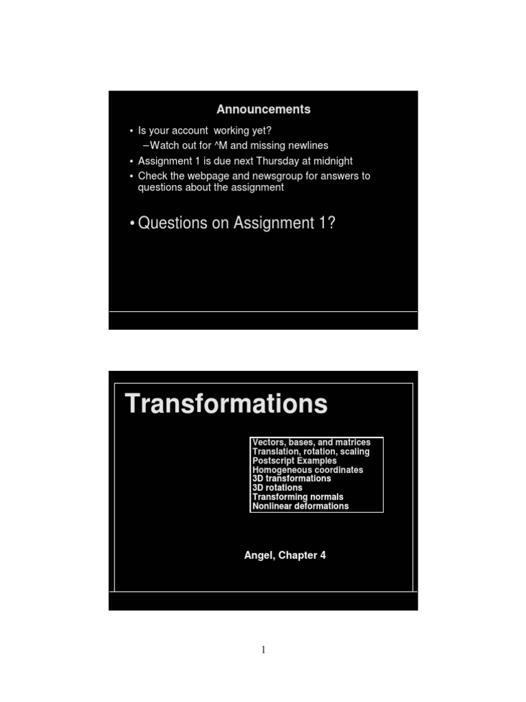 Transformations: - Questions On Assignment 1? | PDF | Basis (Linear Algebra) | Matrix (Mathematics)