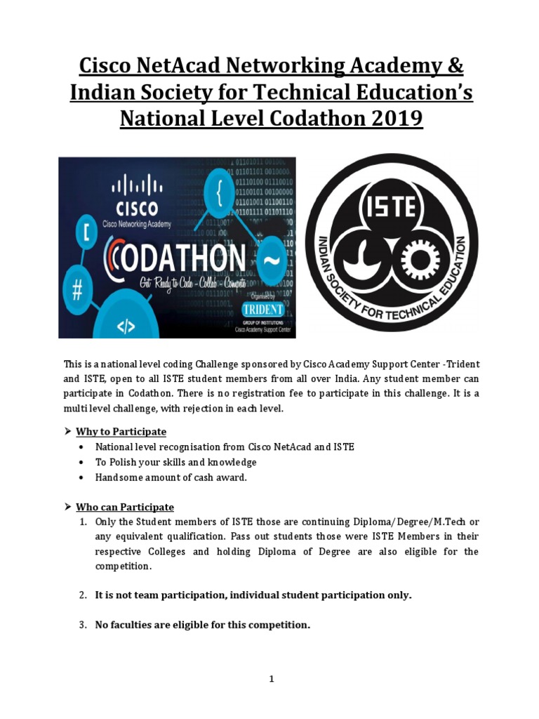 Cisco Netacad Networking Academy & Indian Society For Technical Education'S National Level ...