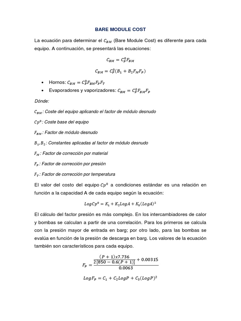 Bare Module Cost | PDF | Ingeniería mecánica | Termodinámica