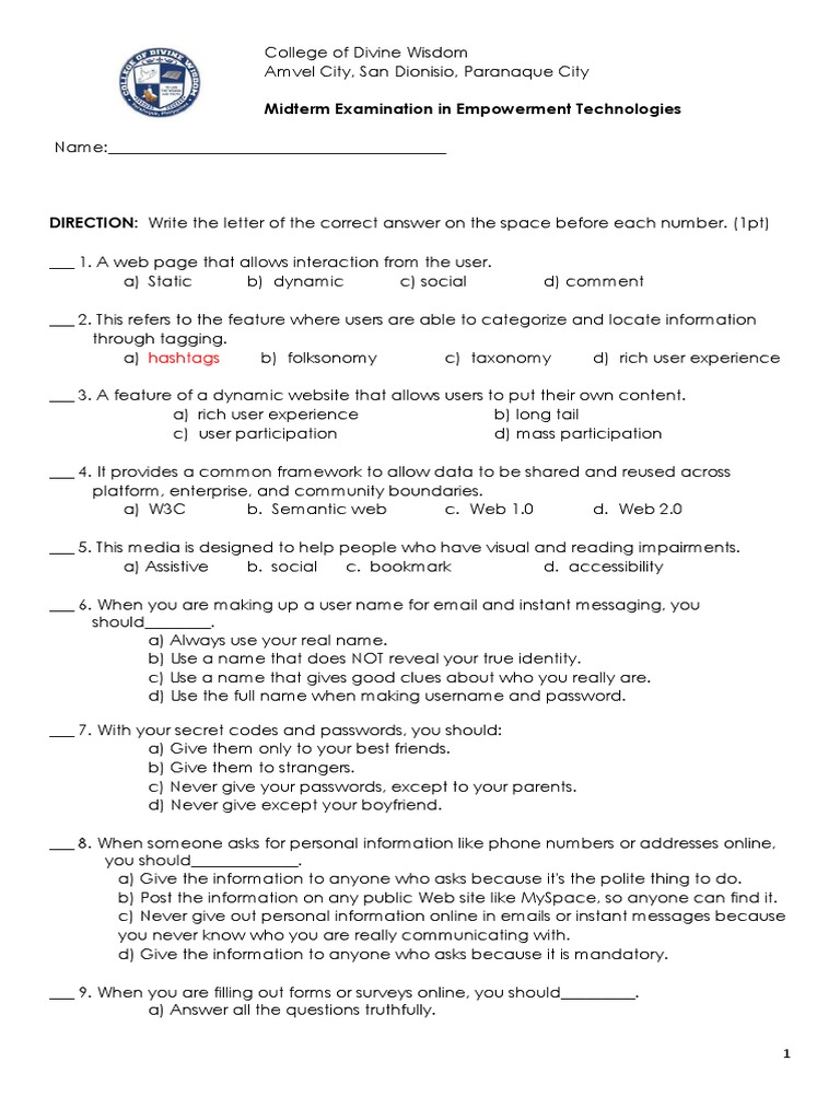 Midterm Examination in Empowerment Technologies: Hashtags | PDF | Web 2.0 | World Wide Web