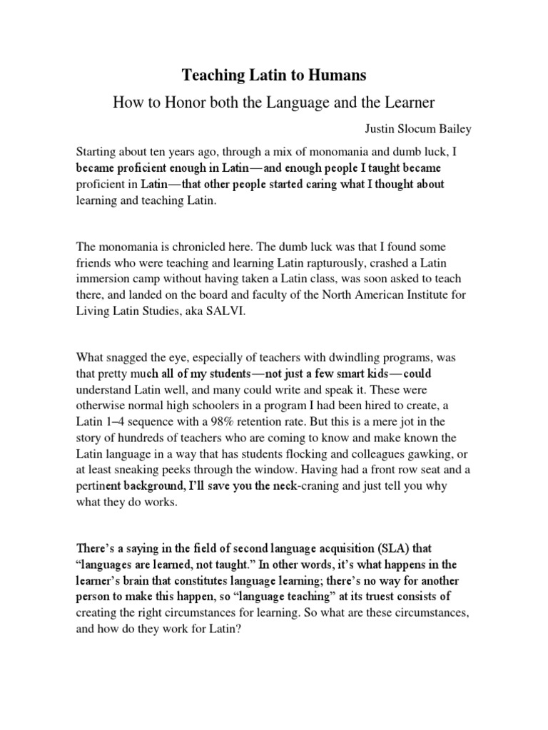 Teaching Latin To Humans | PDF | Second Language Acquisition | Reading ...
