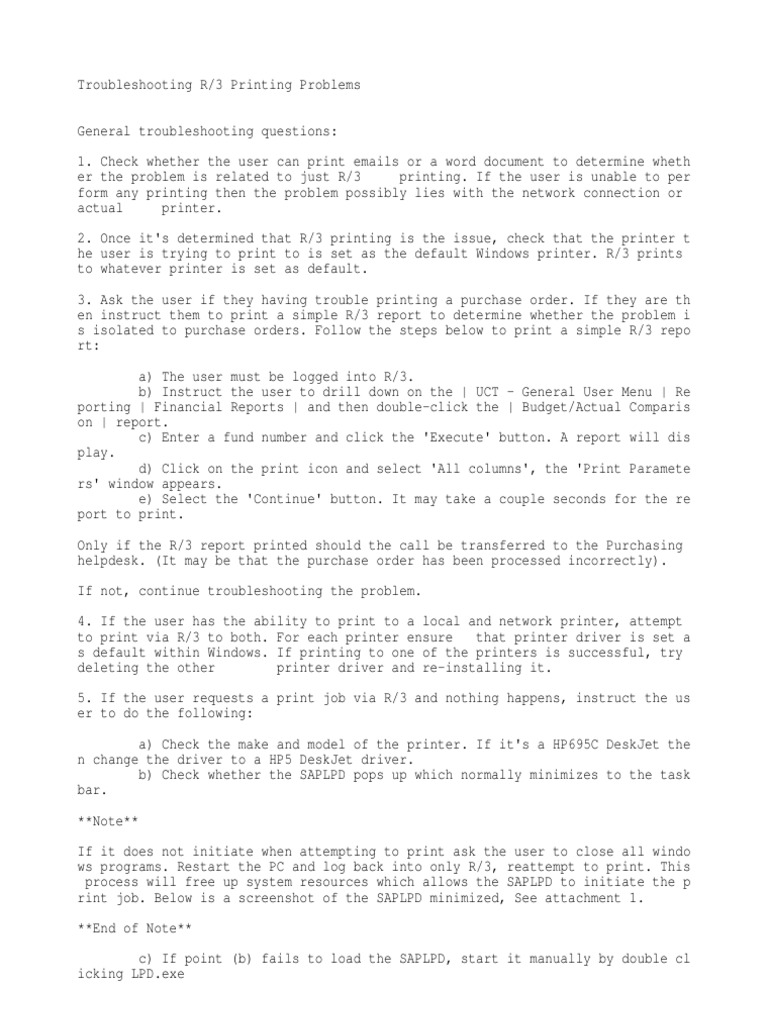 TROUBLESHOOT R/3 PRINTING | PDF | Troubleshooting | Printer (Computing)