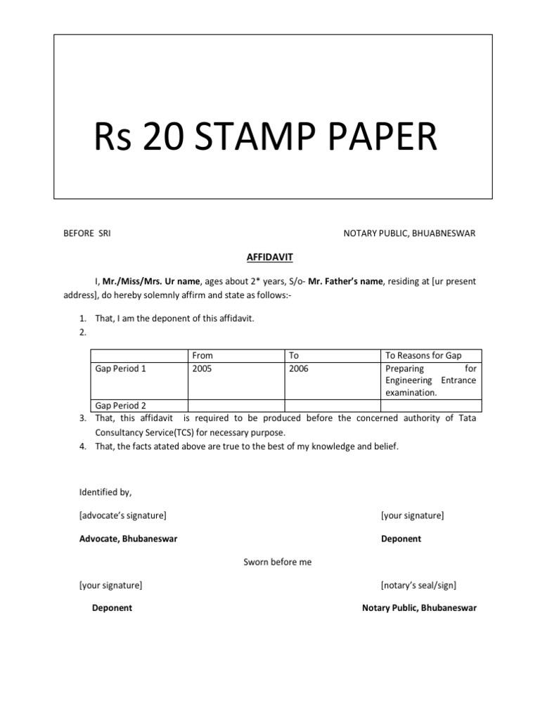 Year Gap Affidavit Format For TCS | PDF