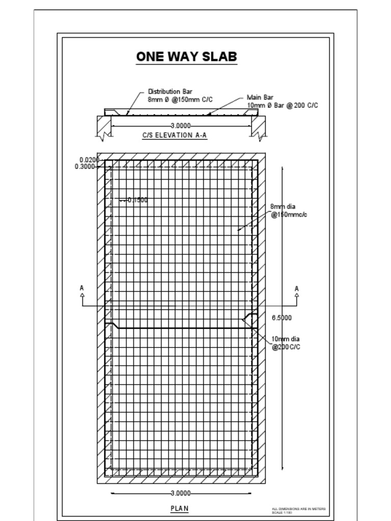 One Way Slab: Main Bar 10mm Ø Bar at 200 C/C Distribution Bar 8mm Ø ...