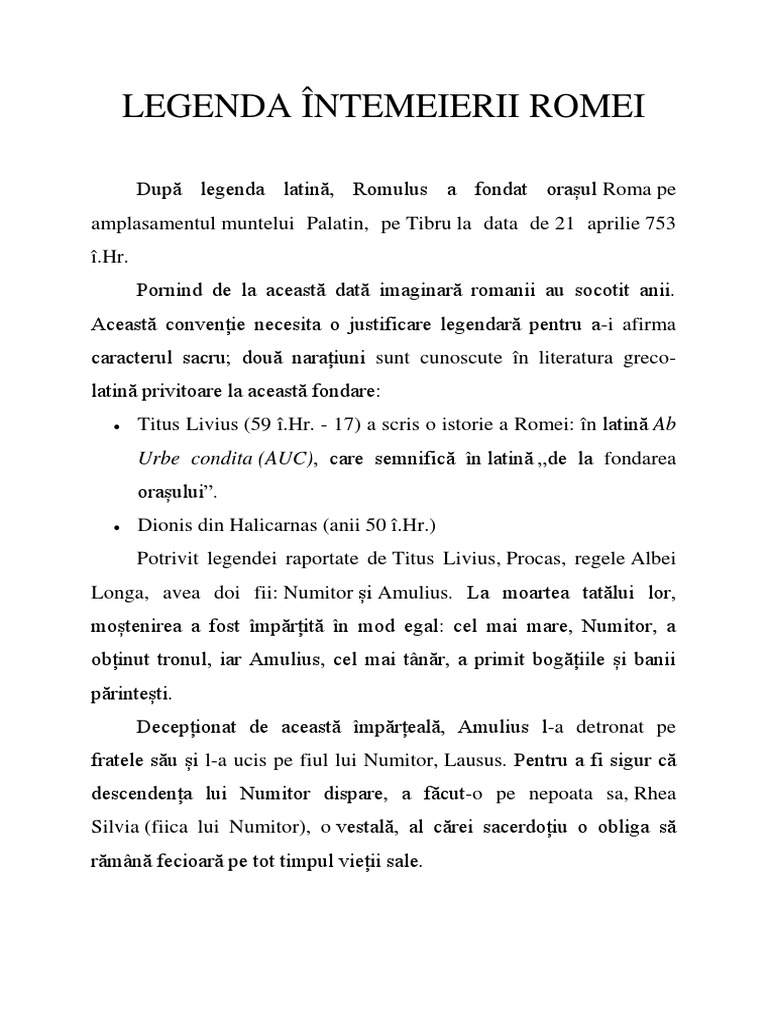 Legenda Intemeierii Romei | PDF