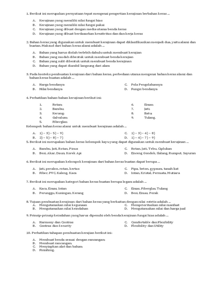 Soal Kerajinan Bahan Keras | PDF