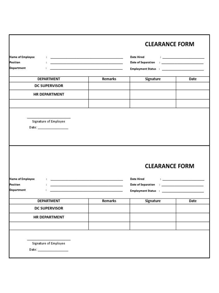 Clearance Form: DC Supervisor HR Department | PDF