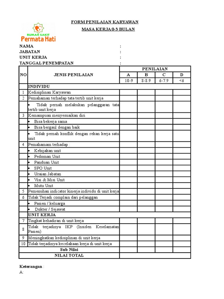 Form Penilaian Kinerja Karyawan | PDF