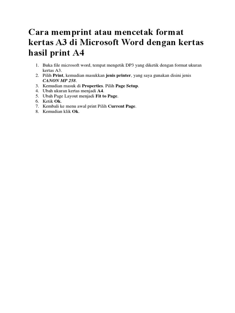 Cara Memprint Atau Mencetak Format Kertas A3 Di Microsoft Word Dengan ...