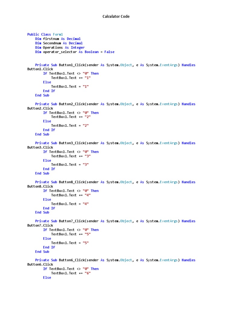 Form1: Calculator Code | PDF | Computer Programming | Notation