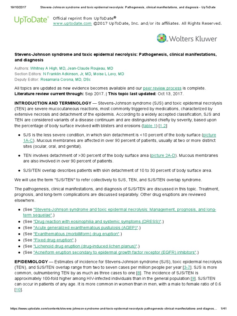 Stevens-Johnson Syndrome and Toxic Epidermal Necrolysis - Pathogenesis ...
