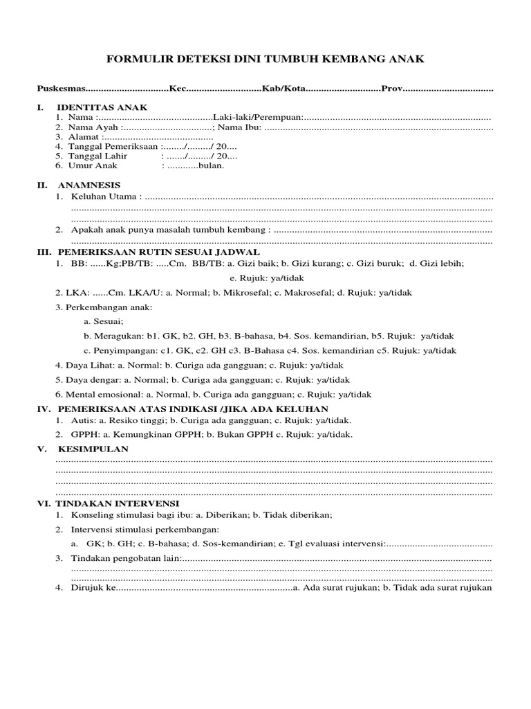FORMULIR DDTK Anak | PDF | Kesehatan Holistik | Gaya Hidup