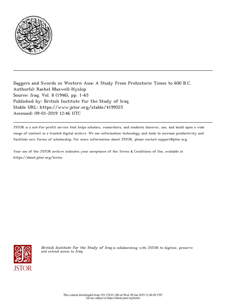 Tracing the Development of Bronze Daggers and Swords in Western Asia ...