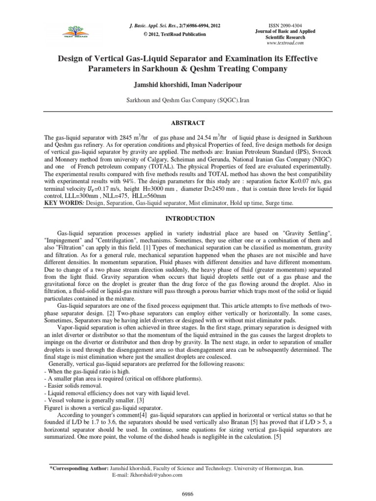 Gas-Liquid Separators PDF | Download Free PDF | Soft Matter | Mechanical Engineering