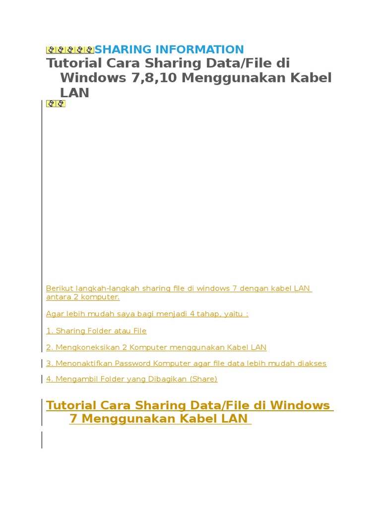 Tutorial Cara Sharing Data - File Di Windows 7,8,10 Menggunakan Kabel ...