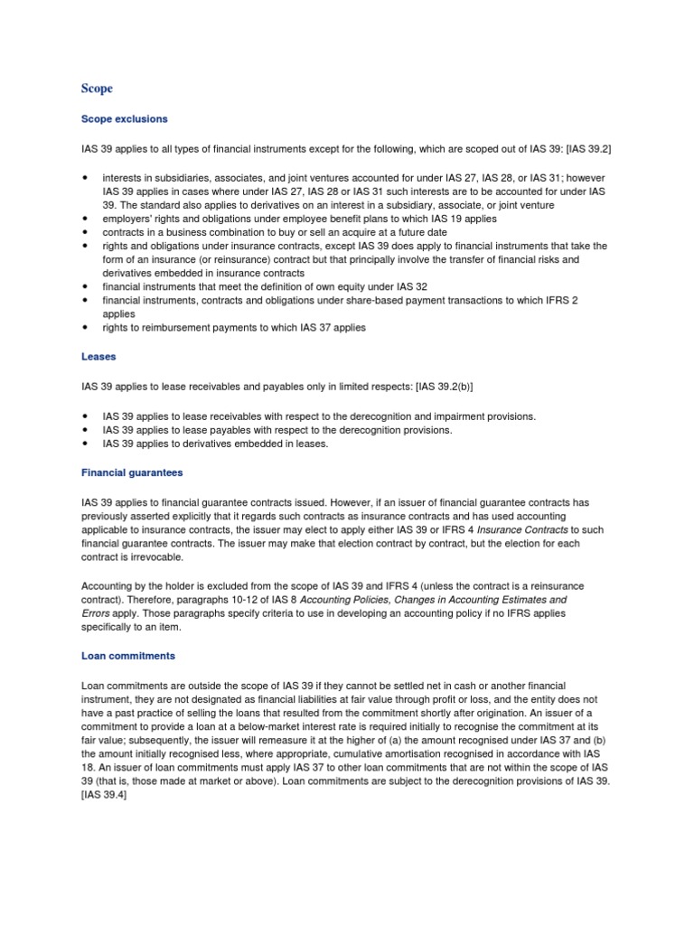 An Overview of the Scope and Key Definitions of IAS 39 Related to ...