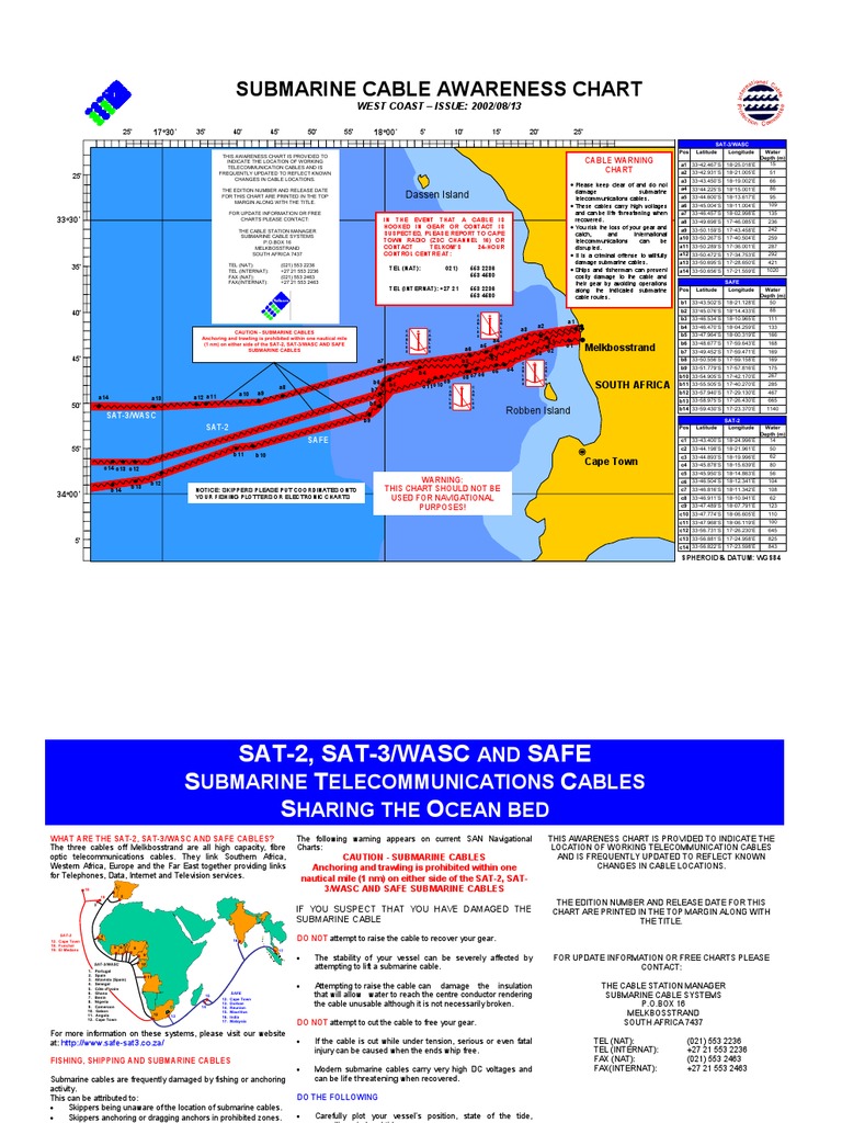 Submarine Cable Awareness Chart: WEST COAST - ISSUE: 2002/08/13 | PDF ...